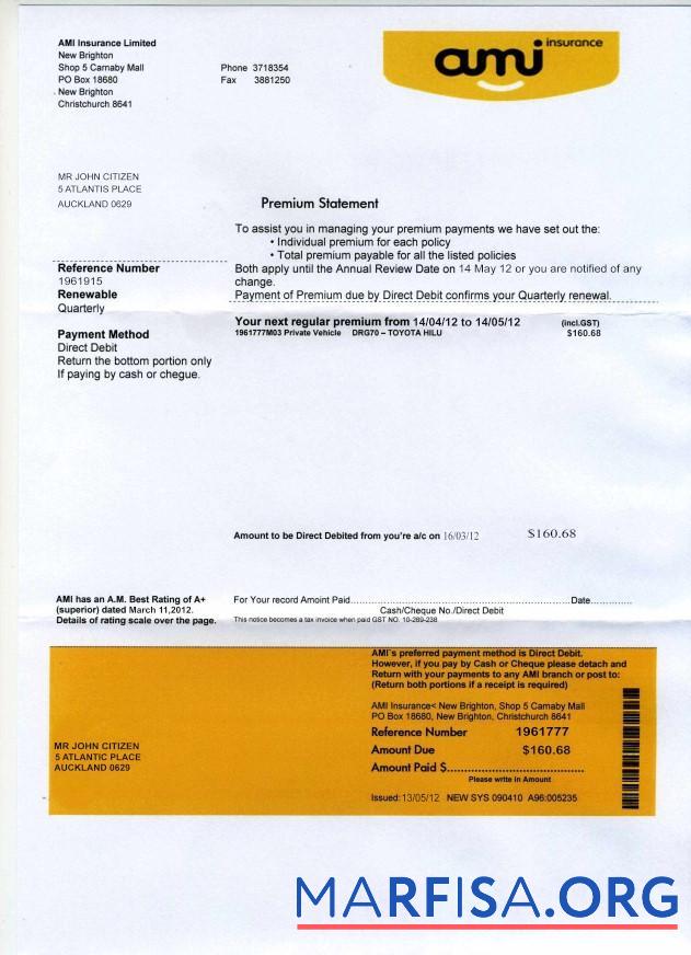 Printable New Zealand AMI proof of address bank statement word download ...