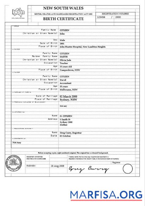 Blank Australia New South Wales birth certificate template in Word ...