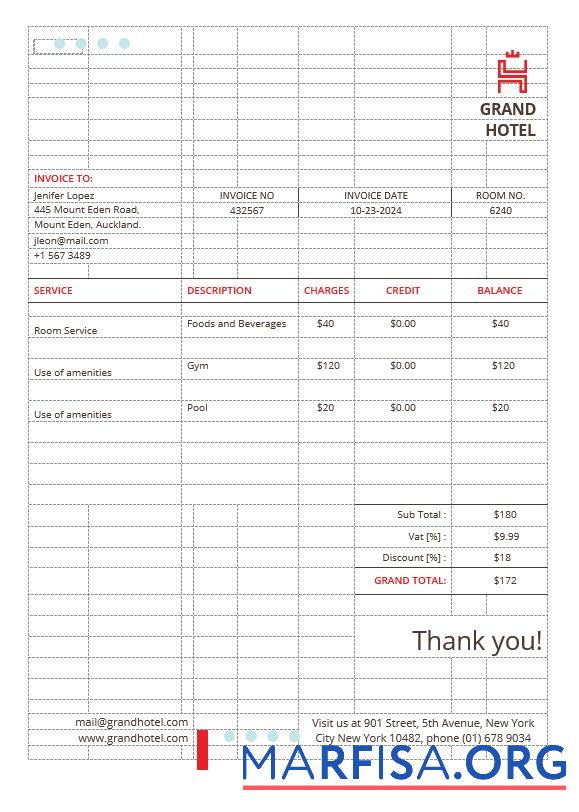 Downloadable Grand Hotel Invoice Template - Marfisa