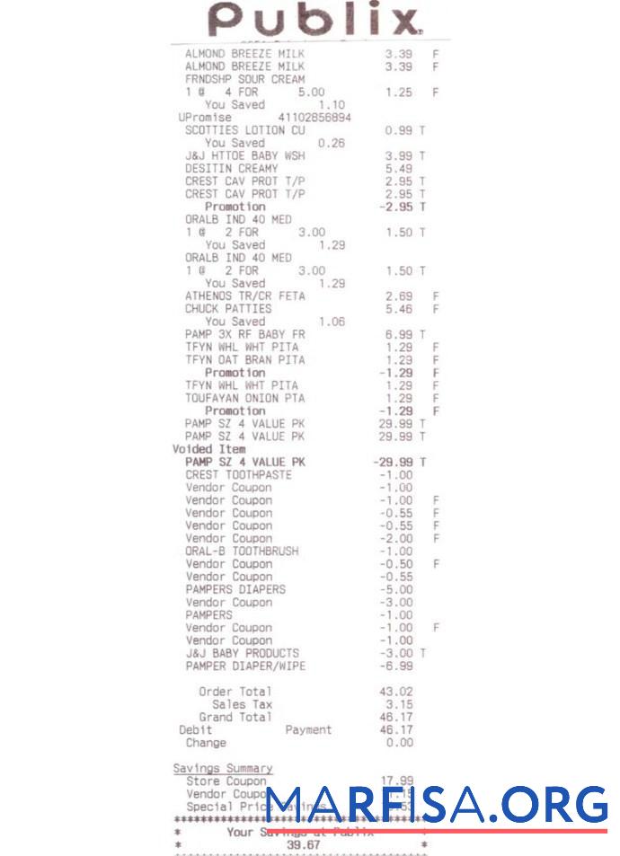 Blank Publix supermarket receipt sample - Marfisa