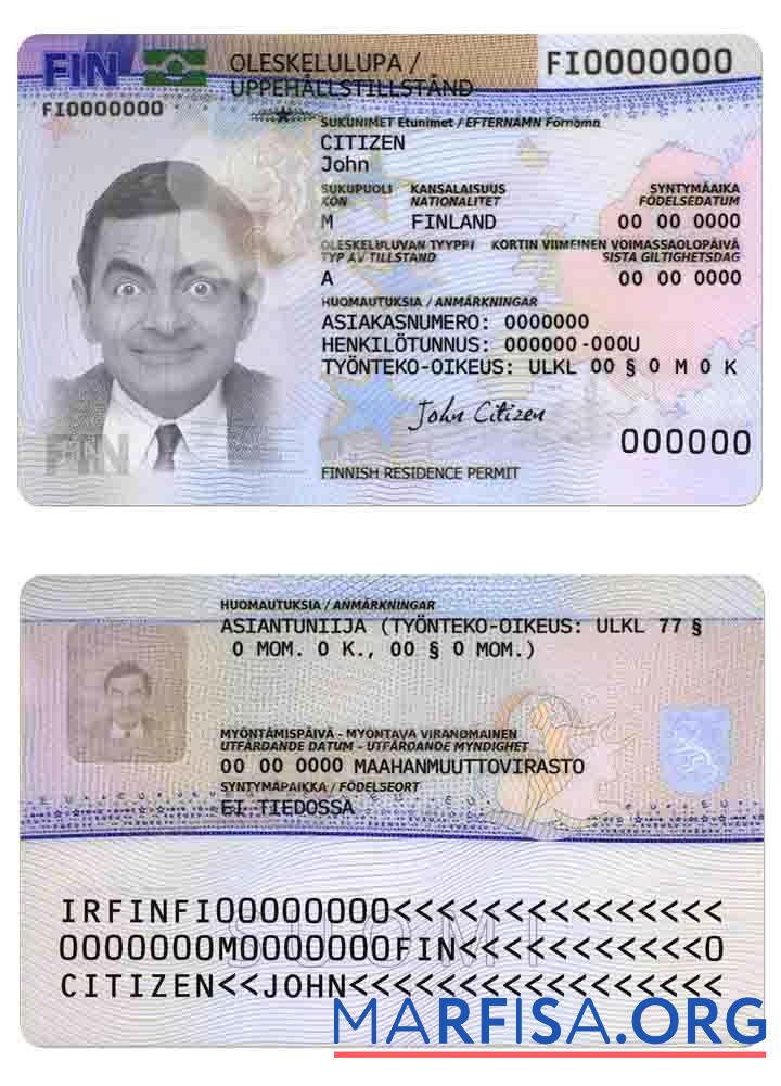 Blank Finland residence permit version 2 example - Marfisa