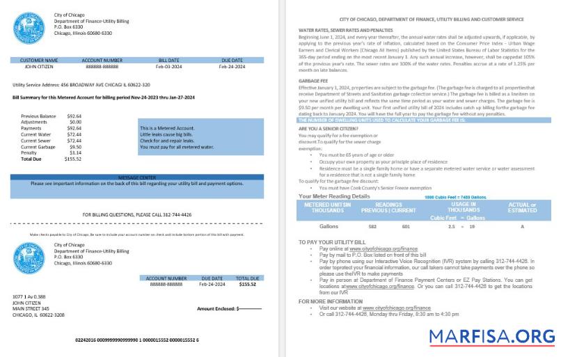 Downloadable USA City of Chicago department of finance utility bill ...